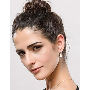 Love Paris Eiffel Tower Crystal Stud Dangle Earrings (Gold) Parisian Theme Pendant Fashion Women's Jewelry.