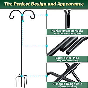 Gtongoko 92 Inch 2 Pack Adjustable Double Shepherd Hook for Outdoor with 5 Prong Base, 5/8 Inch Thick Heavy Duty Bird Feeder Pole for Bird Feeder Lanterns Weddings Decor