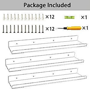 Weiai Clear Acrylic Shelves 24 inches, Floating Wall Bookshelf for Kids, Transparent Book Shelf Ledge for Wall, Set of 3