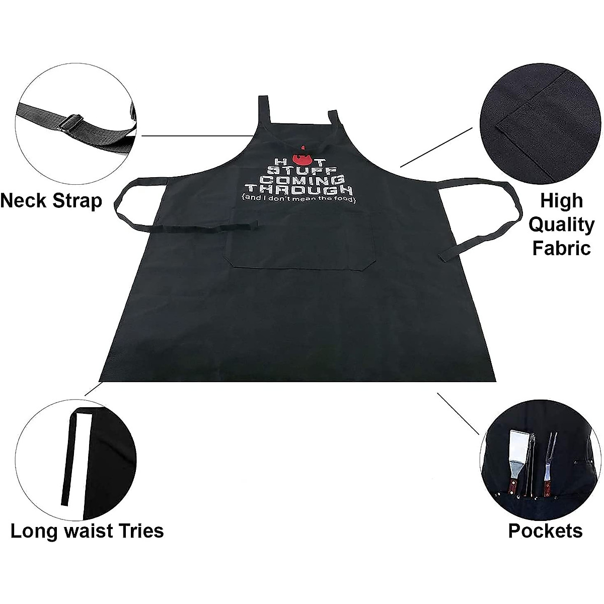 Premium Quality Cooking Apron – Funny Apron - Chef Apron – BBQ Apron – Hot stuff coming through, Black, colorsize