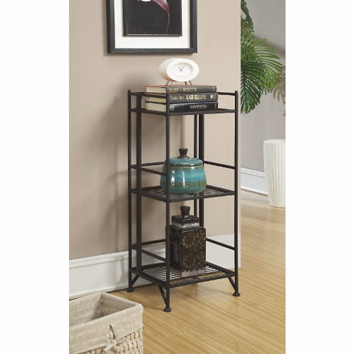 Convenience Concepts Xtra Storage 3 Tier Folding Metal Shelf, Black