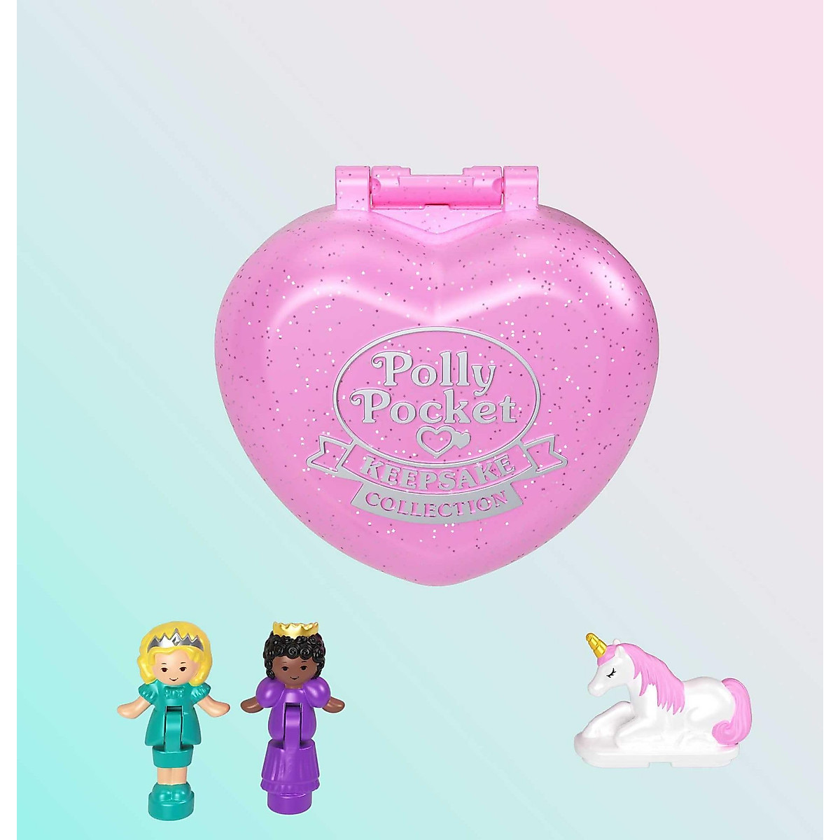 Polly Pocket Collector Compact with 2 Dolls, Keepsake Collection Royal Ball Jewelry Accessories Set, Collectible Toy with Unicorn Castle Theme