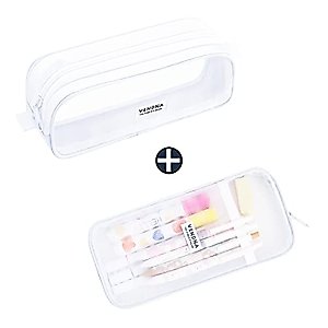 Grid Mesh Pen Pencil Case For Adults 2 Pack Cute Clear Pencil Pouch For Purse Small Transparent Marker Bag For Girls Aesthetic School Pen Organizer Bag Bulk