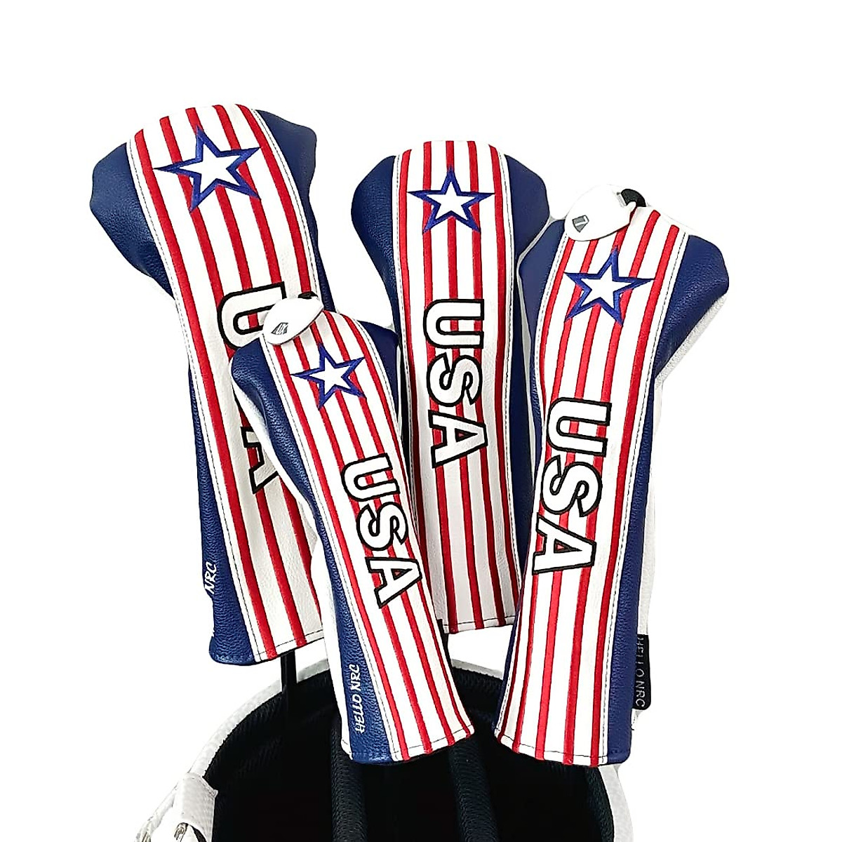 HELLO NRC Golf Club Covers USA Driver Headcover Fariway Wood Covers Hybrid with Interchangeable Numbered Labels Suitable for All Brands …