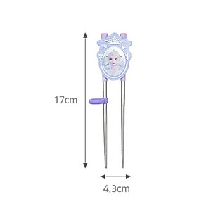 Frozen Elsa Princess Tiara Stainless Steel Training Chopsticks, Finger Ring Can Be Moved for Right or Left Handed, Made in Korea