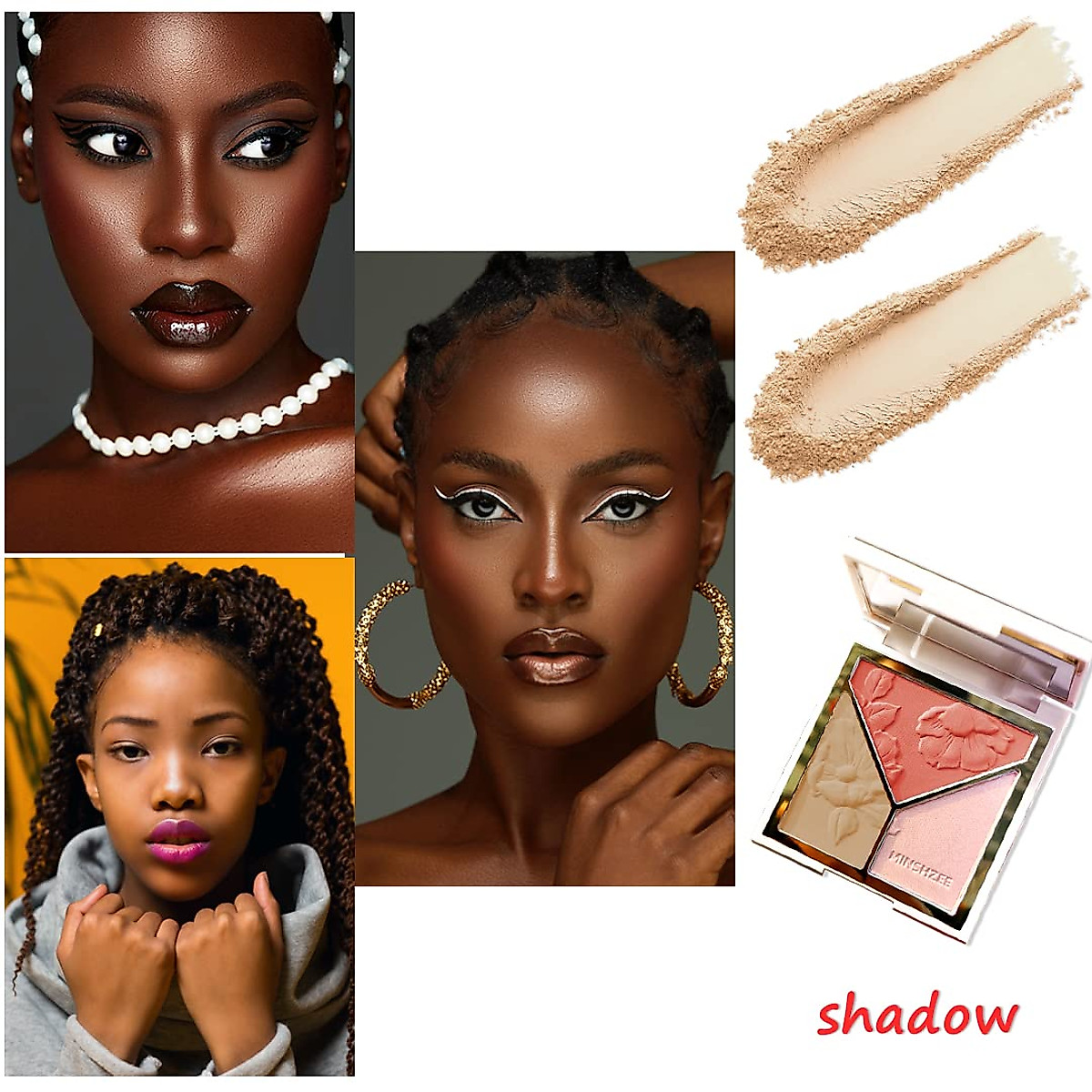 Highlighter Makeup Palettes, Contour Blush Powder, 3 in 1 Palette Matte Shimmer Glow illuminator Powder Face Highlighter, Cool Toned Luminizer Cream for Bronzer, Shape, Silky Brilliant Compact