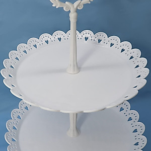 Set of 2pcs 3 Tier Cupcake Stand, Plastic Party Dessert Stand Fruits Candy Buffet Serving Tray for Wedding Baby Shower Home Birthday Tea Party (White)