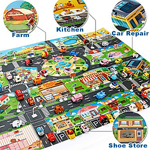 Plastic Toy Rug, Self Cleaning Oil Free Cloth,Washable for Floor Or Table,Kids Carpet PVC City Life,Educational Road Traffic Play Mat Learning Carpets for Kids