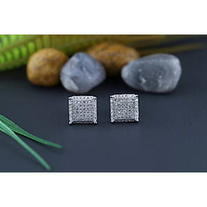 Dazzlingrock Collection Round White Diamond Square Clustered Pushback for Men & Women (Unisex) Stud Earrings (0.55 ctw, Color I-J, Clarity I2-I3) in 925 Sterling Silver