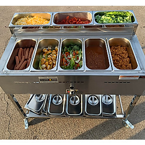 Acero Pro 5 Container Outdoor Steam Table Food Warmer Cart (Propane) - 3 Condiment Containers - Total 8 Standard 1/3 Pans (12" x 6" x 4") - Stainless Steel - Portable for Home, Commercial, & Catering