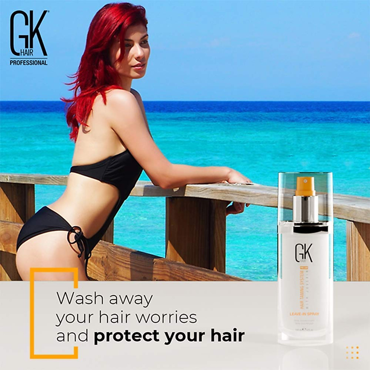 GK HAIR Global Keratin Leave-In Conditioner Detangler Spray 120 ml - For Dry, Damaged and Frizzy Hair Protection With Organic Natural Oil Strength & Shine | Hydrating Smoothing Styler