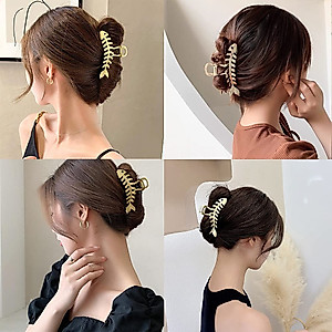 Gold Hair Jaw Claw Clips Fish Bone Shape 1PCS Large Metal Gold Fashion Nonslip Hairpin Catch Clip Accessories for Thick/Thin Hair HairStyling