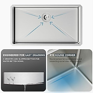 32 Undermount Kitchen Sink - Lordear 32 Inch Undermount Sinks Stainless Steel Single Bowl Kitchen Sink Under Counter Basin 32X19X10 Inch Round Corner
