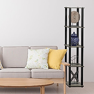 FURINNO Turn-S-Tube 5-Tier Corner Square Rack Display Shelf, French Oak Grey/Black
