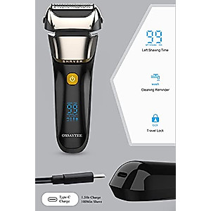 Men's Foil Electric Shavers, Electric Razor for Men Cordless USB-C Rechargeable Shaver with Pop-up Trimmer, Waterproof Wet and Dry Foil Razor with Travel Pouch LED Display for Face Beard Style