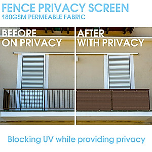 2'6" x 15' Brown Balcony Privacy Screen Fence Windscreen Cover for Apartment, Deck, Patio, Backyard, Outdoor Pool, Porch, Railing - 95% UV Blockage, Zip Ties Included, Customized