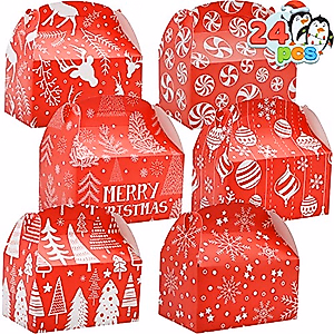 JOYIN 24 PCS 3D Christmas Treat Gift Wrap Boxes for Holiday Xmas Presents, Goodie Paper Boxes, Party Favor Supplies, Candy Treat Cardboard Cookie Wrapping Boxes