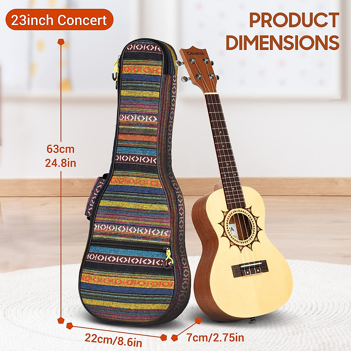 CAHAYA Ukulele Bag Soprano Ukulele Case 21 Inch Soft 0.35 Inch Thick Padded with Adjustable Straps