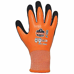 Ergodyne ProFlex 7551 Waterproof Winter Work Gloves, Cut Resistant ANSI A5, Sandy Nitrile Coated Palms, Thermal Fleece Lining Orange