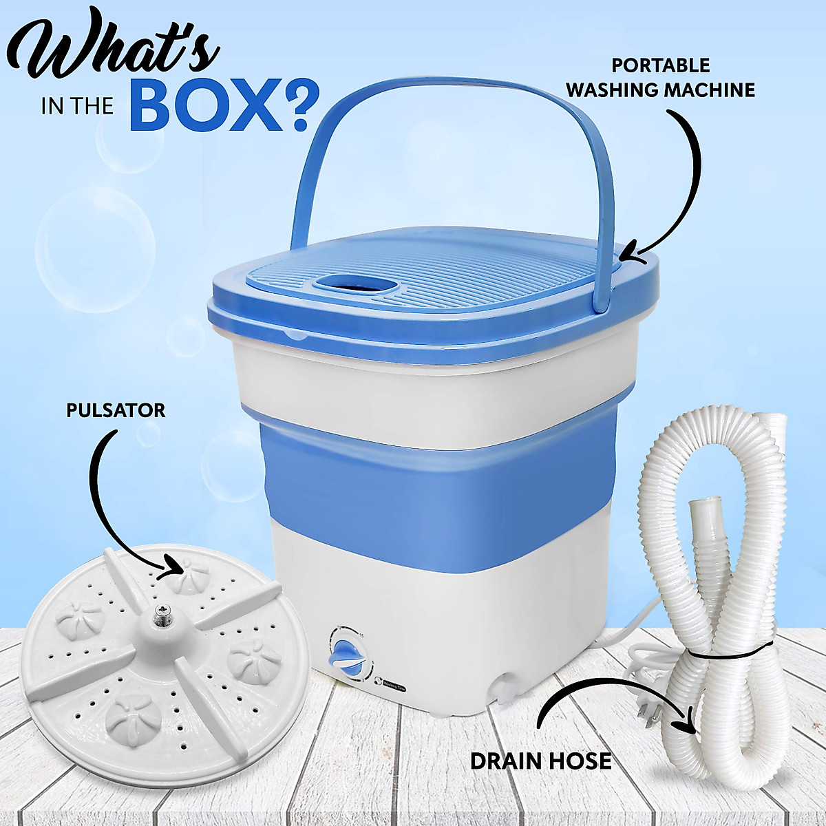 PURE CLEAN Portable Mini Washing Machine Lightweight Collapsible Bucket - Perfect for Camping, Travelling, Apartment, Dorm USA Brand - Pure Clean PUCWM33.5, light blue