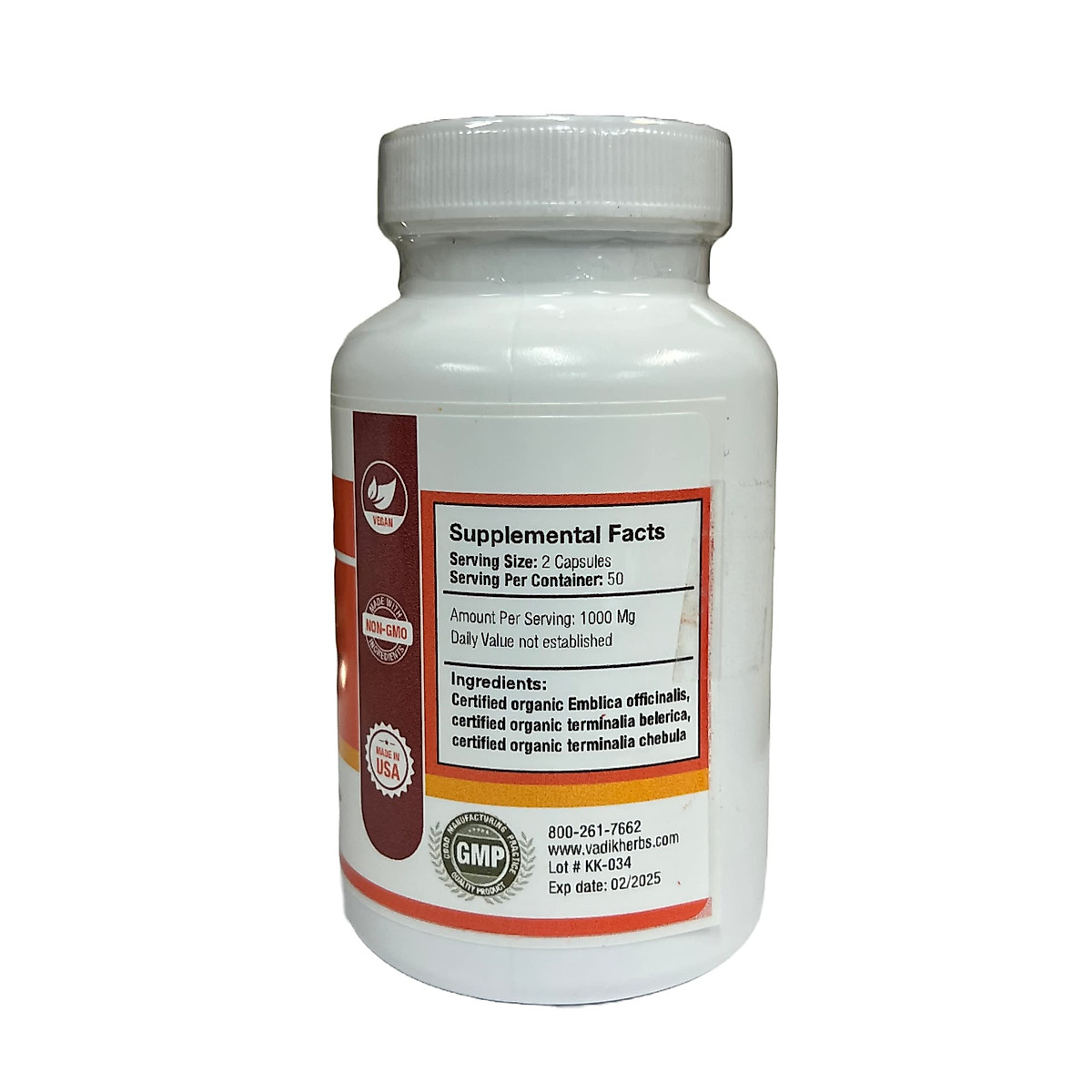 Vadik Herbs Triphala (Trifala) Powder Organic 100 Veg Capsules Immune System Support Supplements