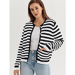 LILLUSORY Women's Cable Knit Cardigan Sweaters 2024 Fall Trendy Open Front Button Up Tweed Blazer Jackets Ladies Chunky Oversized Coat Coatigan Old Money Clothes Cute Outfits White Black L