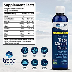 Trace Minerals ConcenTrace Drops | Full Spectrum Minerals | Ionic Liquid Magnesium, Chloride, Potassium | Low Sodium | Energy, Electrolytes, Hydration | 96 Day Supply, 8 fl oz (Pack of 1)