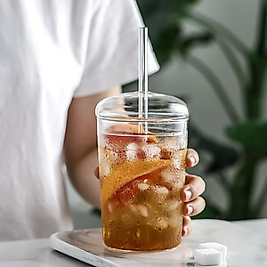 DOITOOL Glass Cups with Lid and Straw- Clear Aesthetic Cups Boba Cup- Glass Water Bottles Reusable Tumbler with Lid and Straw for Bubble Tea Juice Iced Coffee