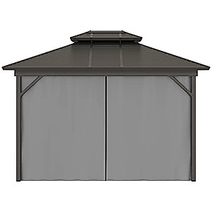 Outsunny 10' x 12' Hardtop Gazebo Canopy with Galvanized Steel Double Roof, Aluminum Frame, Permanent Pavilion Outdoor Gazebo with Netting and Curtains for Patio, Garden, Backyard, Gray