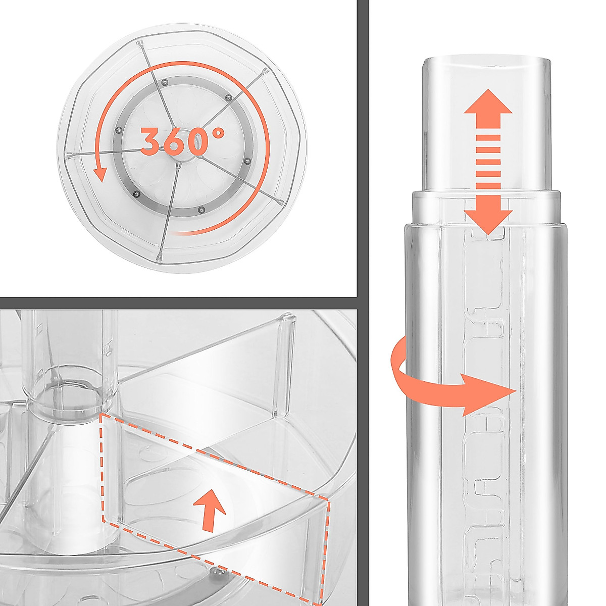 Bienvoun 2 Tier Lazy Susan Organizer Turntable Clear Spice Rack Organizer for Cabinet Height Adjustable Cabinet Organizer for Pantry Kitchen Clear