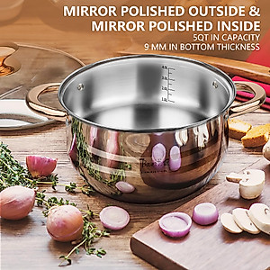 BAERFO 5 Quart Stock Pot, 18/8 Stainless Steel Stock Pot with Lid, 5 QT Healthy stainless steel pot, Induction, Oven,Gas and Dishwasher Safe soup Pot