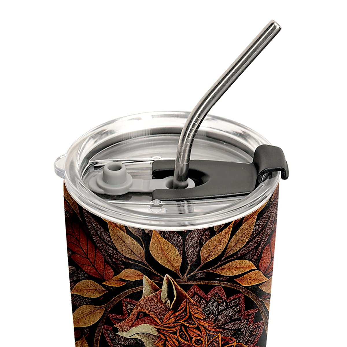 20oz Autumn Fox Mandala Gifts for Fox Lovers, Gifts for Her Unique Birthday Gifts for Women, Daughter, Sister, Friends, Inspiration Gifts for Women, Fox Tumbler Cup, Travel Coffee Mug with Lid