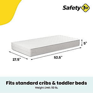Safety 1st Polypropylene Vinyl Cover Heavenly Dreams Deluxe Dual 2-in-1 Baby Crib and Toddler Mattress, Waterproof and Stain Resistant Cover,Firm, White