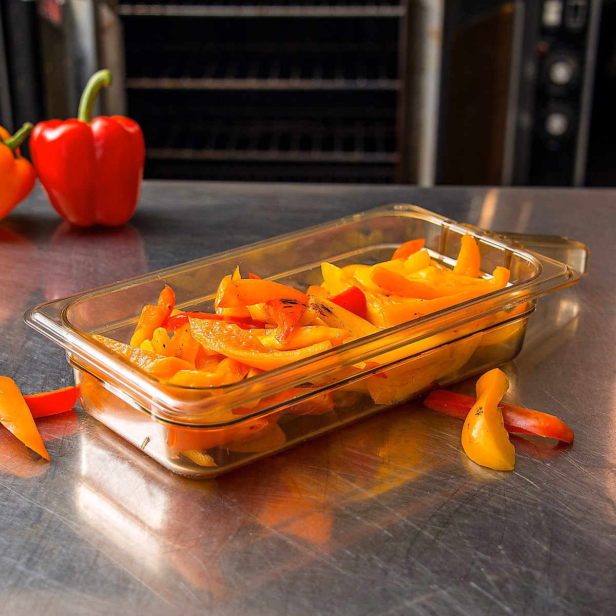 Carlisle FoodService Products 30860H13 StorPlus High Heat Food Pan with 1 Handle, 2.5" Deep, Third Size, Amber