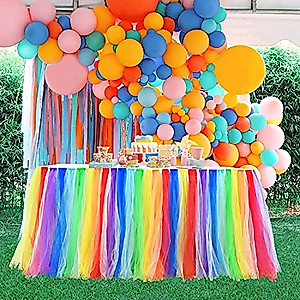 Rainbow Tulle Tutu Table Skirt for Birthday Party Wedding Unicorn Party Colorful Table Skirts for Rectangle Tables 6ft
