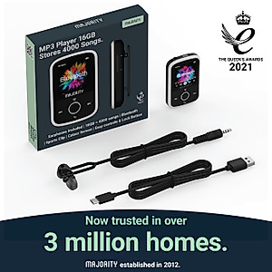 Bluetooth MP3 Player with Headphones, Sport Clip and Up to 128GB Expandable Storage | Majority MP3 Player, Bluetooth Music Player | MP3 & Digital Audio Players