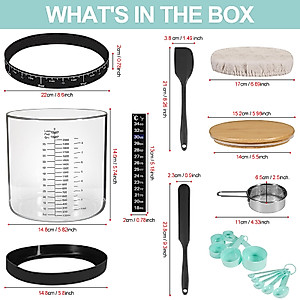 Large Sourdough Starter Jar 66 oz,Sourdough Starter Kit Wide Mouth with Ounce&ML Scale Line,Date Marked Feeding Band, Thermometer, Sourdough Jar Scraper, Cloth Cover & Bamboo Wood Lid (BLACK-66OZ/2L)