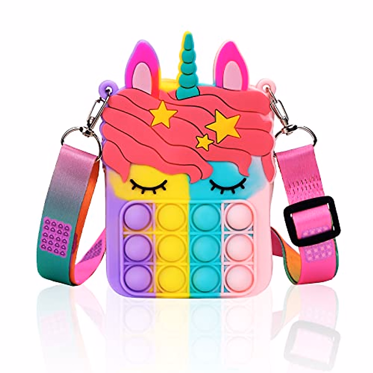 Civan Small Pop Purse, Unicorn Pop Purse for Girl and Women Pop Bag with Unicorn Pop Toy, Shoulder Bag Fidget Toys Pop Fidget Backpack Toy for ADHD Anxiety Kids Silicone Bag Pop for Girls