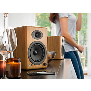 Audioengine A5 Powered Wired Bamboo Bookshelf Speakers - 150W Stereo Speakers for Home, Studio