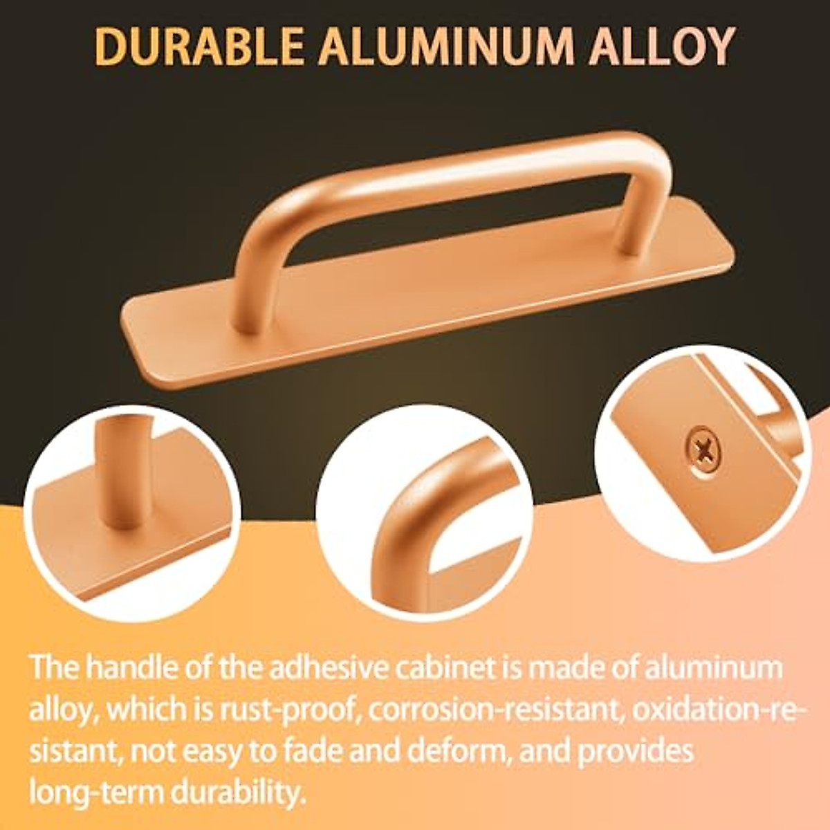 Biaungdo 2 Pcs Self-Stick Instant Cabinet Handles Pulls, Aluminum Alloy Drawer Push Pull Kitchen Door Handles Hardware with Adhesive for Wardrobe, Bathroom, Dresser, Closet(5.83", Rose Gold)
