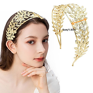 INLAZTIM 5 PCS Greek Goddess Leaf Headband for Bride, Golden Roman Laurel Leaf Branch Crown Bridal Headpiece Wedding Hairband for Women Tiara Costume Hair Accessories