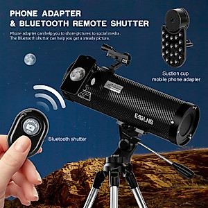 ESSLNB Astronomical Reflector Telescopes 114AZ Mount with Shutter Control and Steel Tripod 500mm Telescopes for Adults Astronomy Beginners with Phone Adapter 3X Barlow Lens and Moon Filter