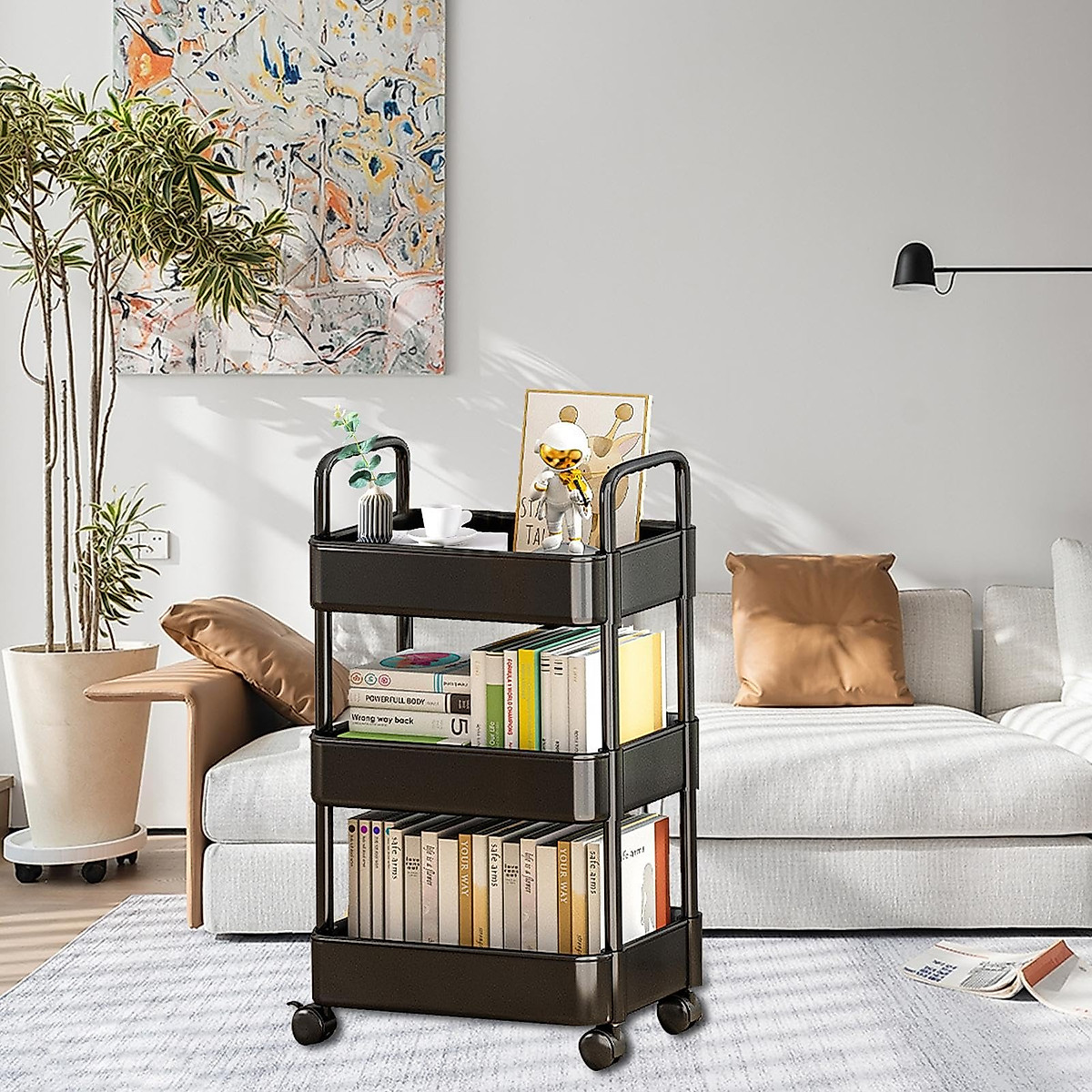 FUKKA Storage Rolling Cart, Utility Cart Rolling Cart Organizer, Storage Cart with Handle, Rolling Cart Snack Cart, Storage Cart Movable Storage Organizer for Kitchen, Bedroom, Living Room