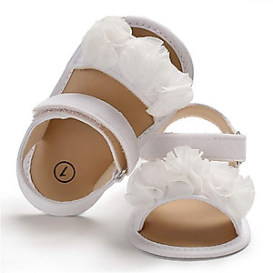 LAFEGEN Infant Baby Girls Summer Sandals with Flower Soft Sole Newborn Toddler First Walker Crib Dress Shoes, 0-6 Months Infant, 03 White