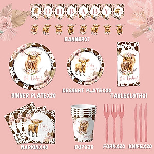 142Pcs Highland Cow Birthday Plates and Napkins,Highland Cow Baby Shower Decorations Brown Cow Print Party Supplies for Baby Shower,Holy Cow Party（20 Guests）