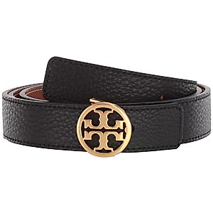 Tory Burch Women's 1" Miller Reversible Belt, Black/Gold, M