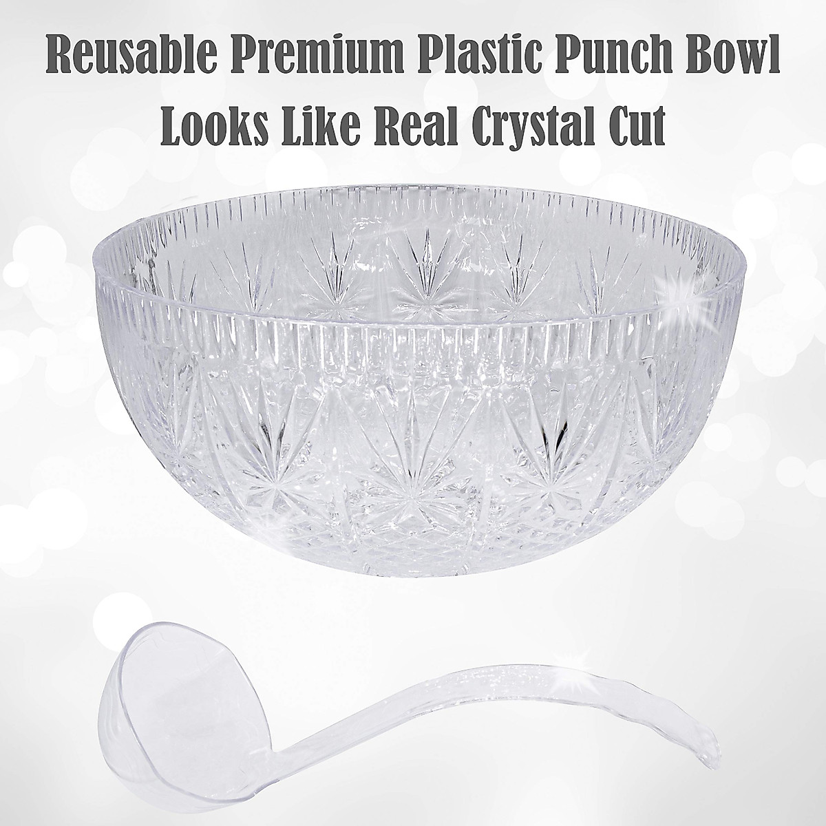 Upper Midland Products Crystal Cut Plastic Punch Bowl With Ladle 3 Gallon Large Bowls For Parties