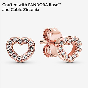 PANDORA Open Heart Stud Earrings - Great Gift for Her - Stunning Women's Earrings - 14k Rose Gold & Cubic Zirconia