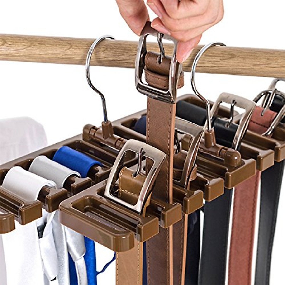 DayCount® Pack of 2 Tie Belt Organizer Storage Rack, Multifuction Rotating Ties Scarf Hanger Holder Closet Organization Wardrobe Finishing Rack for Men and Women (Brown)