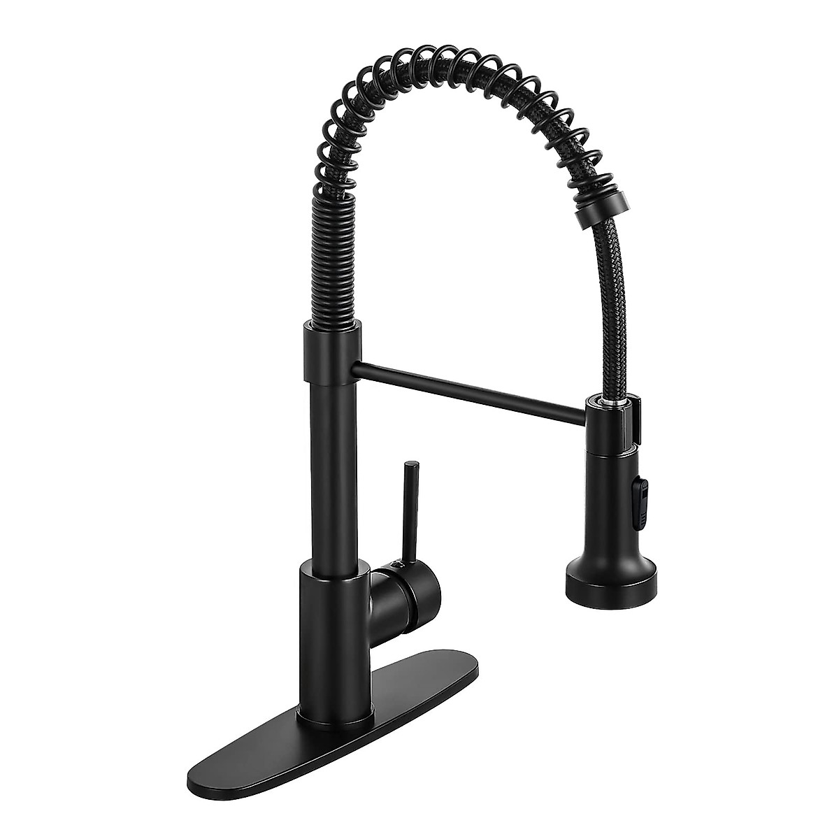 DJS Kitchen Faucets with Pull Down Sprayer Matte Black -【Dual Mode Setting】Single Handle 1 or 3 Holes Commercial Spring Kitchen Sink Faucet with Deck Plate for Farmhouse RV Vessel Basin